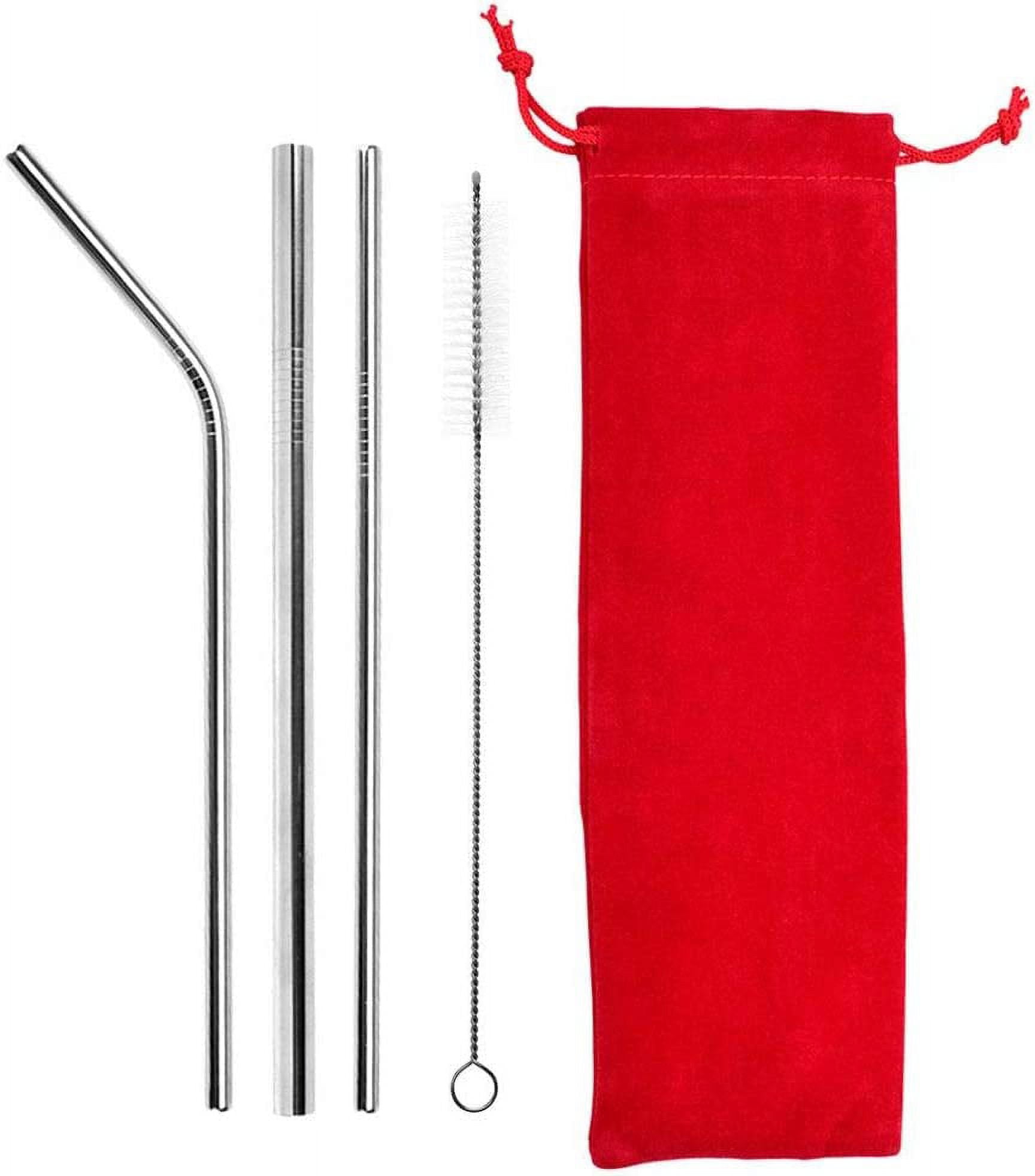 Reusable Stainless Steel Straws Set Metal Drinking Straws With Red