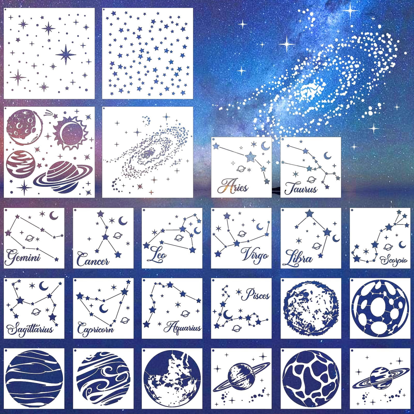 Reusable Star Painting Stencil Set - 24 Pcs Astronomy Planet Reusable Painting Template for ...