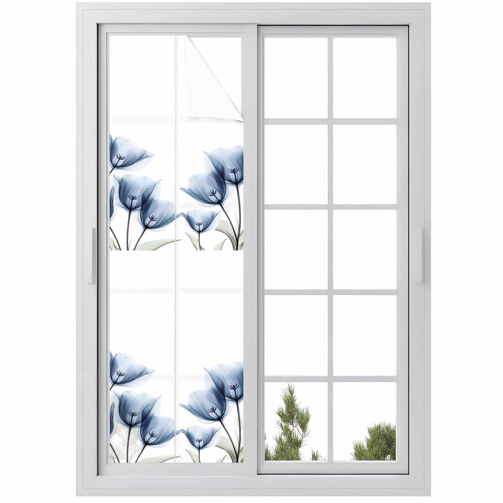 Reusable Static Cling Window Tints, Blue Tulips Floral Window Privacy ...