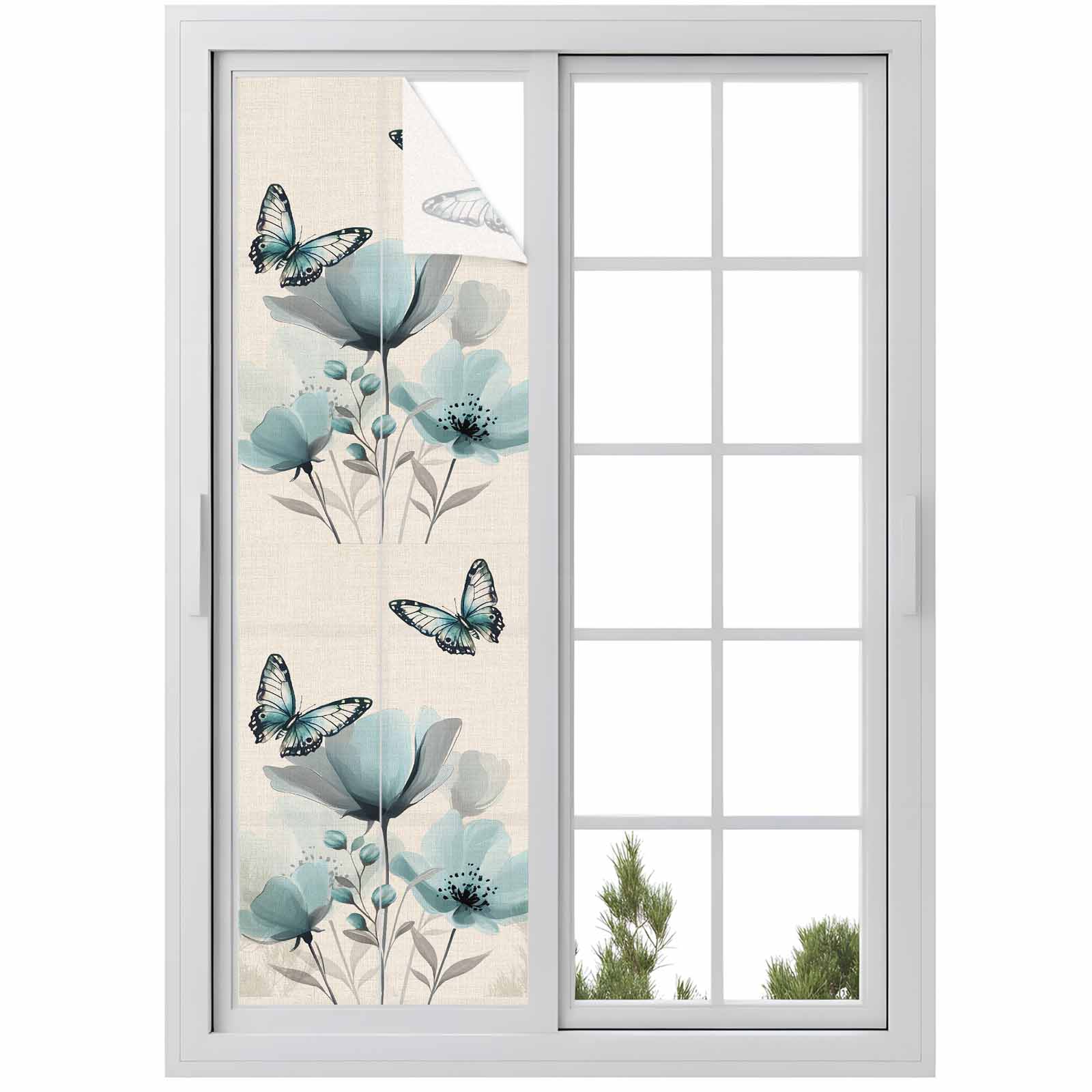 Reusable Static Cling Window Tints, Turquoise Floral Window Privacy ...