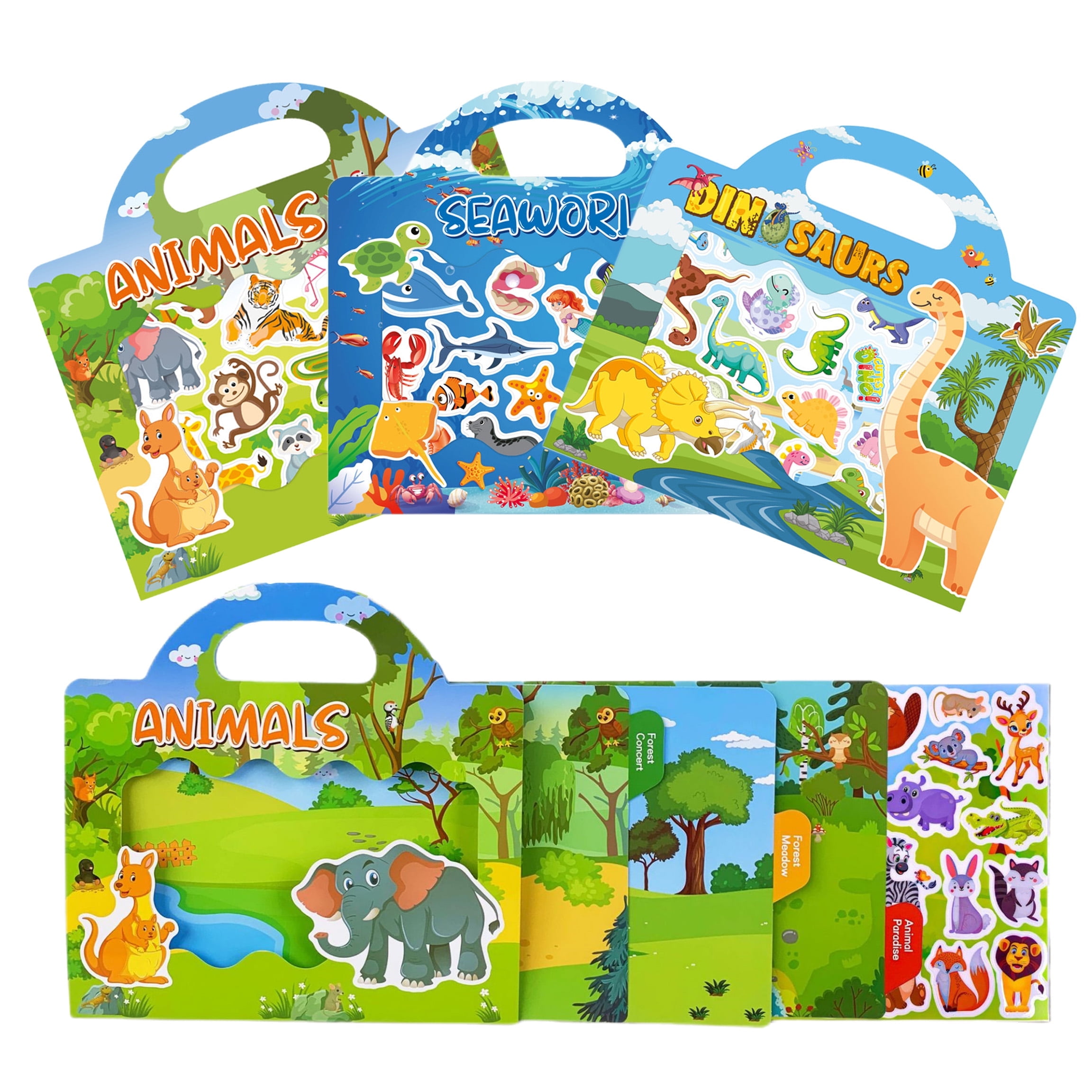 Preschool Activity: Reusable Sticker Books for Kids, 3 Travel Sets with ...