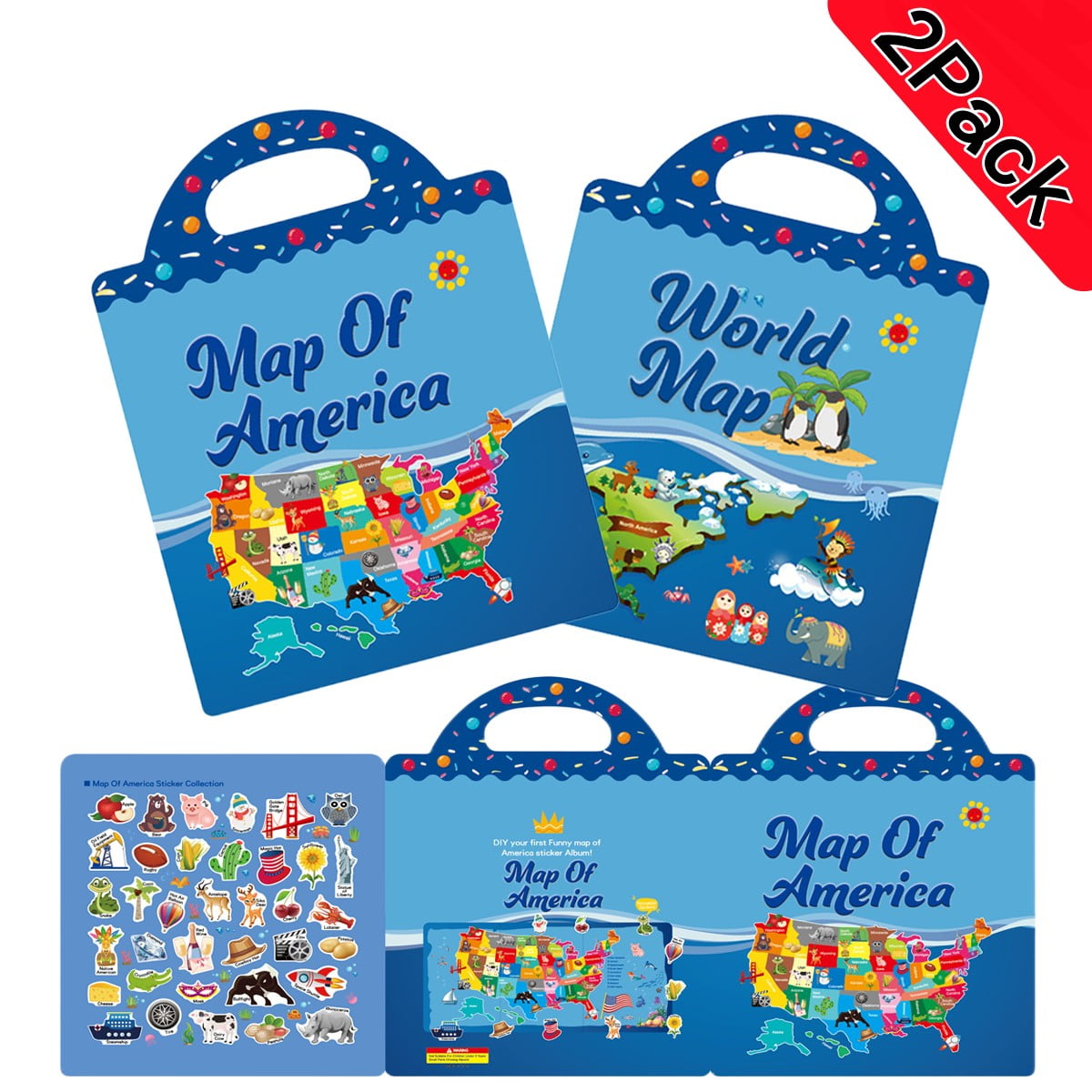 Reusable Sticker Books for Kids, 2 Set Travel Removable Toddler Sticker ...