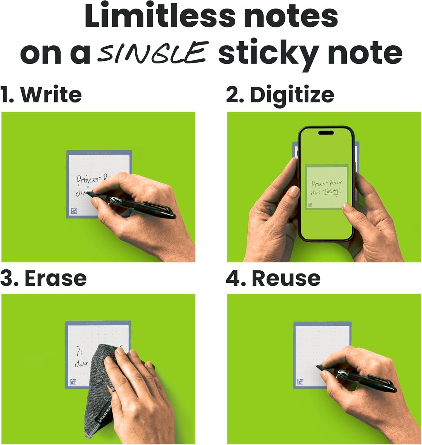Reusable Sticky Notes with Storage Case, Pen, and Towel Included, 3"x3 ...