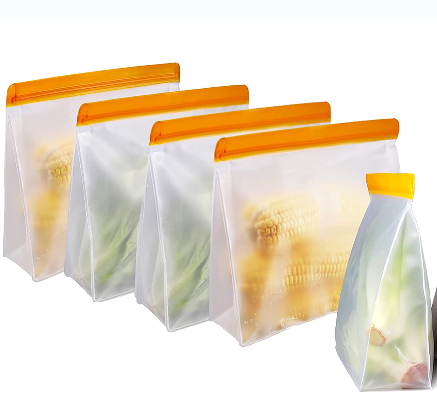 Reusable Storage Bags 5 Pack, Stand Up Leakproof Reusable Gallon Bags ...