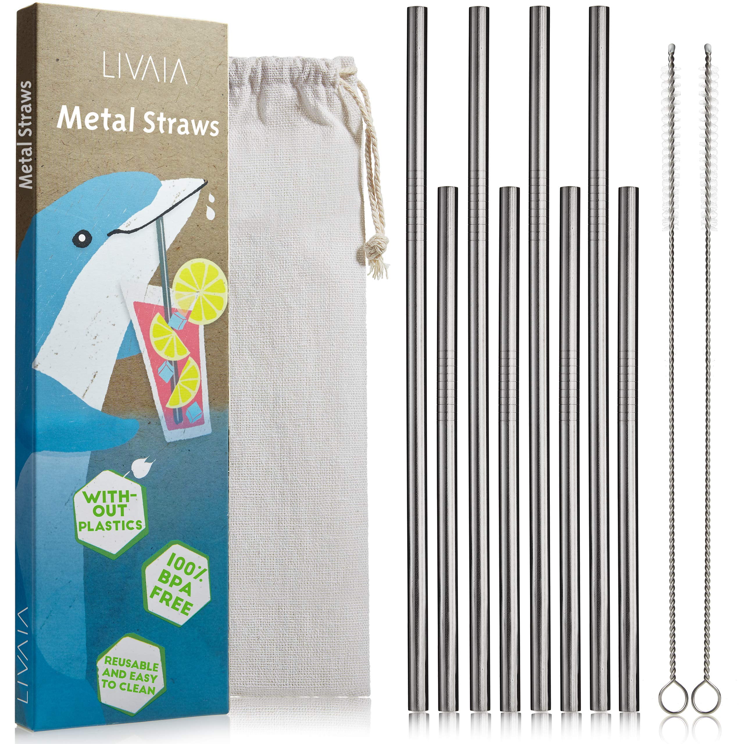Reusable Straws: 8 Reusable Glass Straws, Straw Cleaning Brush in 2 ...