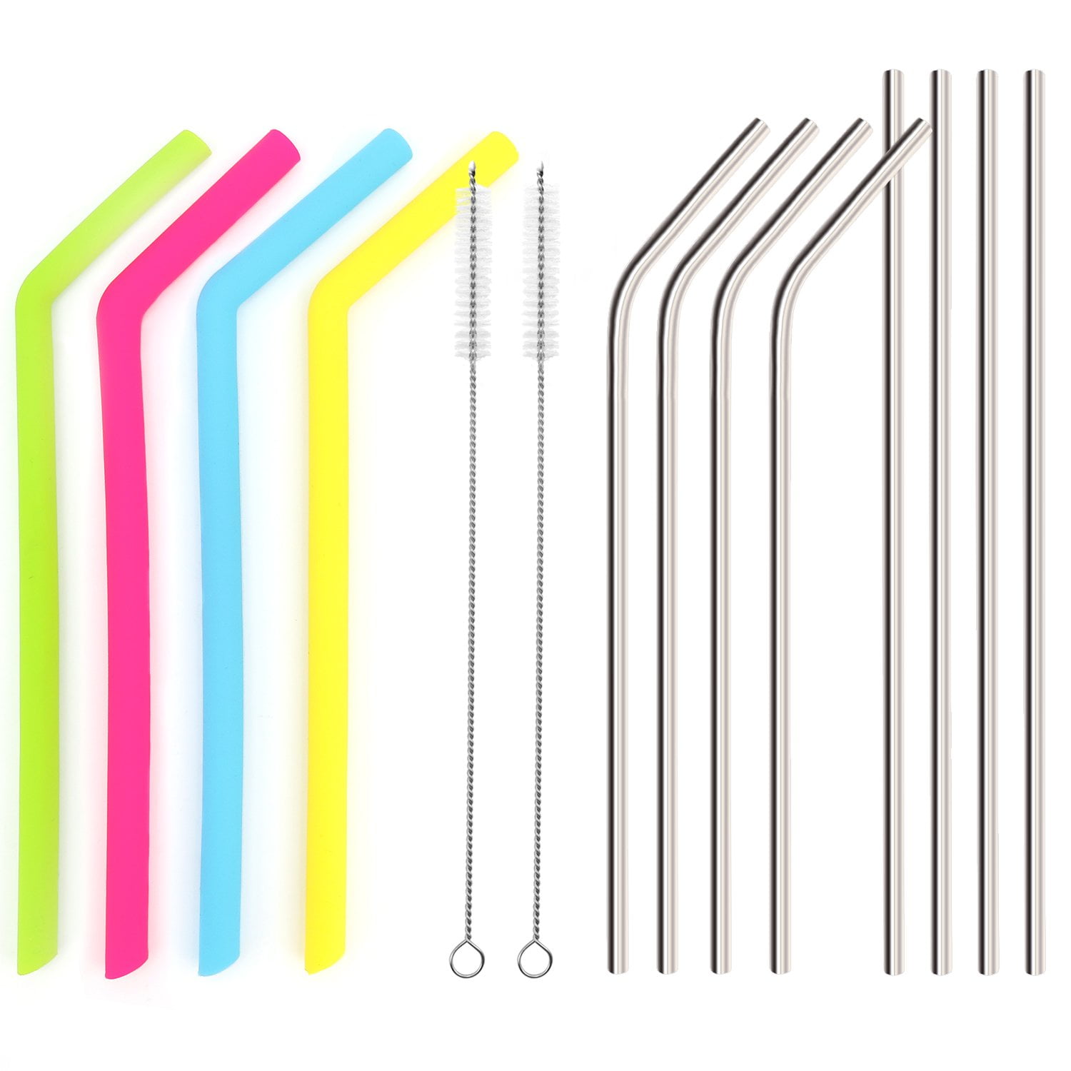 Reusable Straws,Set of 8 Long 8.5 Inch Stainless Steel Metal Straws, 4 ...