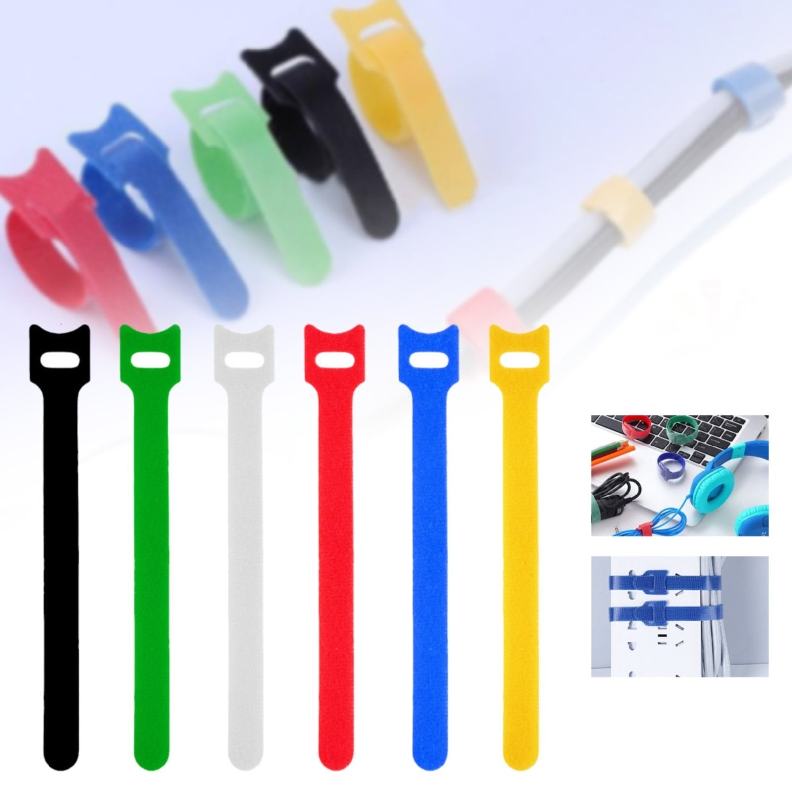 Reusable T Type Hook and Loop Cable Ties, Adhesive Fastener Straps for ...