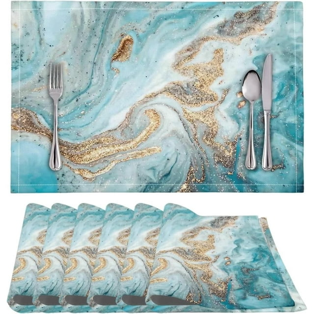 Reusable Table Place Mats 6 Pieces, Anti-Skid Oil-Proof Woven linen ...