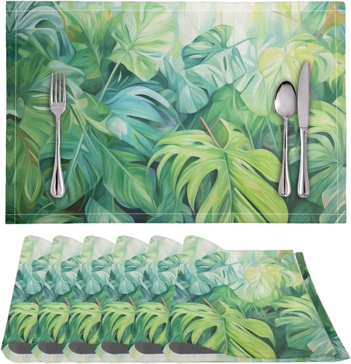 Reusable Table Place Mats 6 Pieces Set, Anti-Skid Oil-Proof Woven Vinyl ...