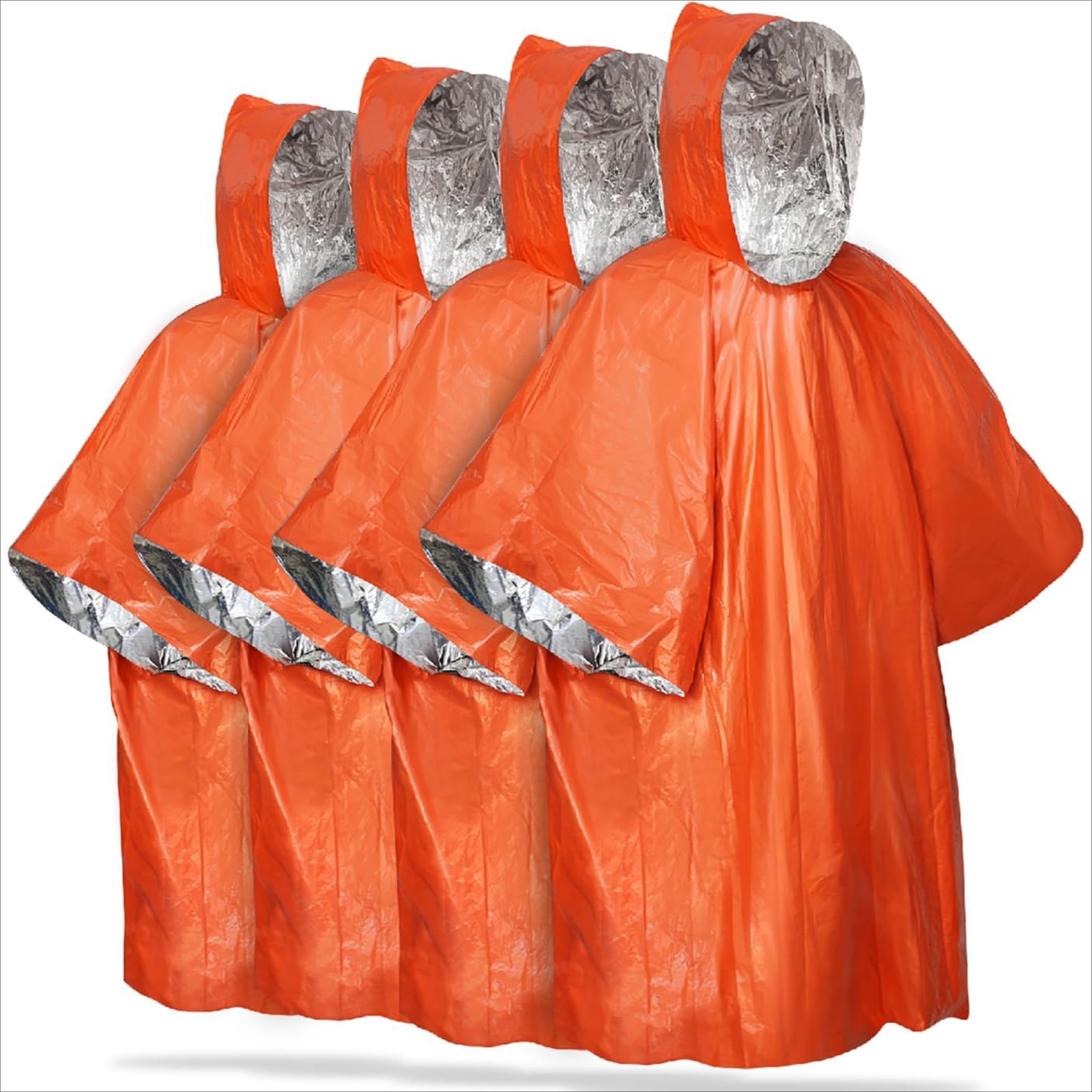Reusable Tear-Resistant Emergency Rain Poncho 4-Pack, Orange - Survival ...