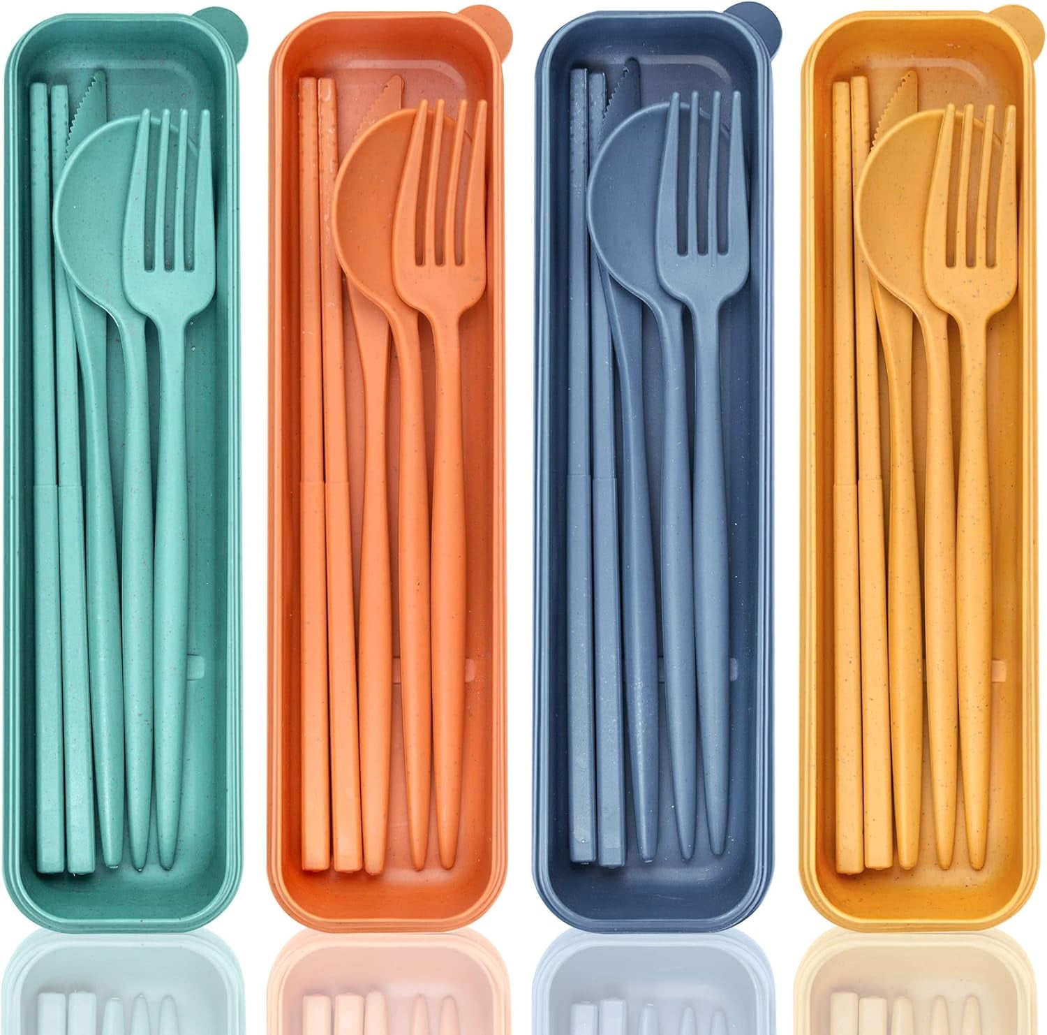 Reusable Travel Utensils with Case, 4 Sets Wheat Straw Portable Cutlery ...