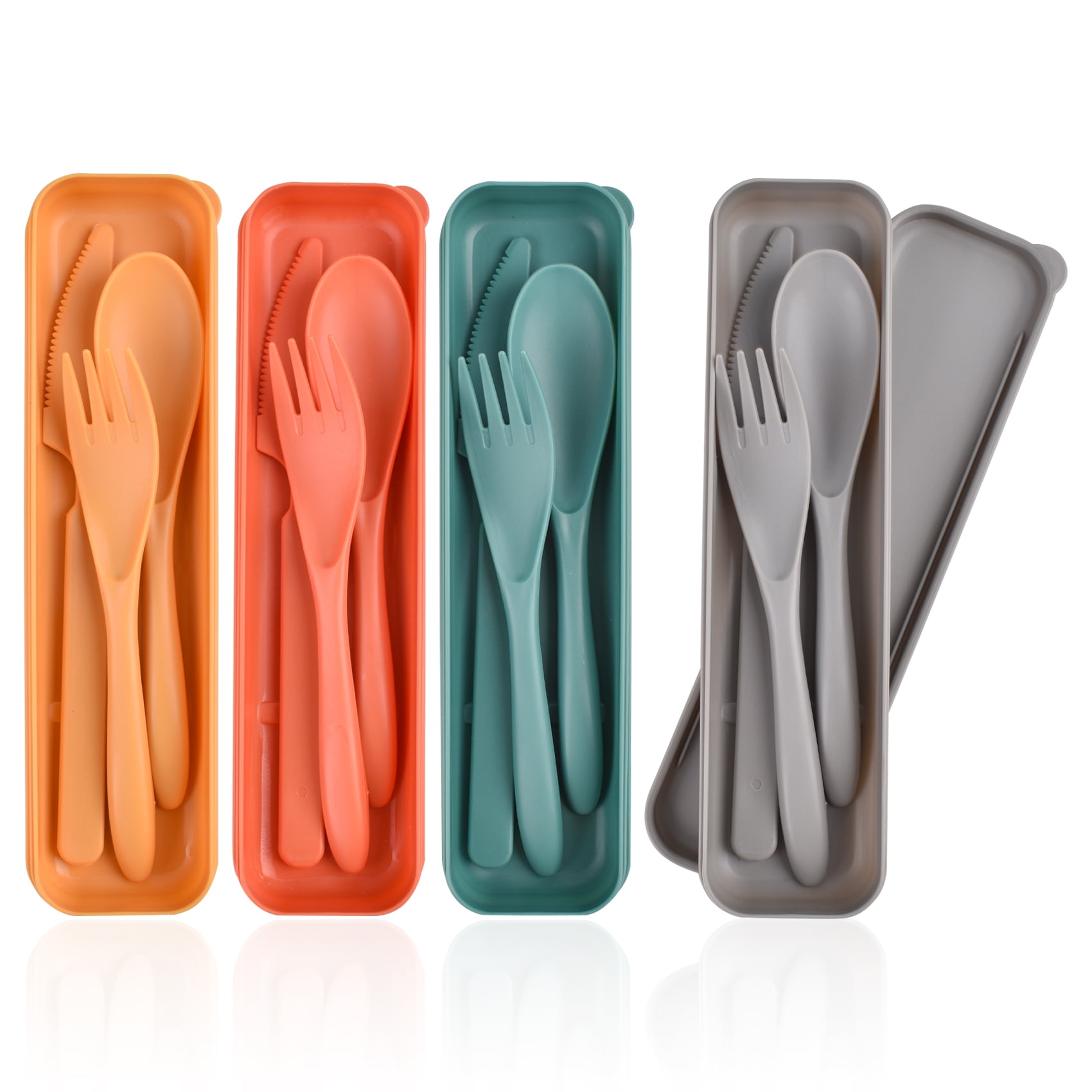 Reusable Travel Utensils Set with Case, 4 Sets Plastic Portable Knife ...