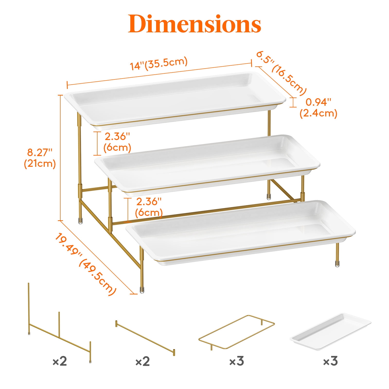 [Reusable Trays] 3-Tier Serving Tray | 12" x 6.5" | Metal & White ...