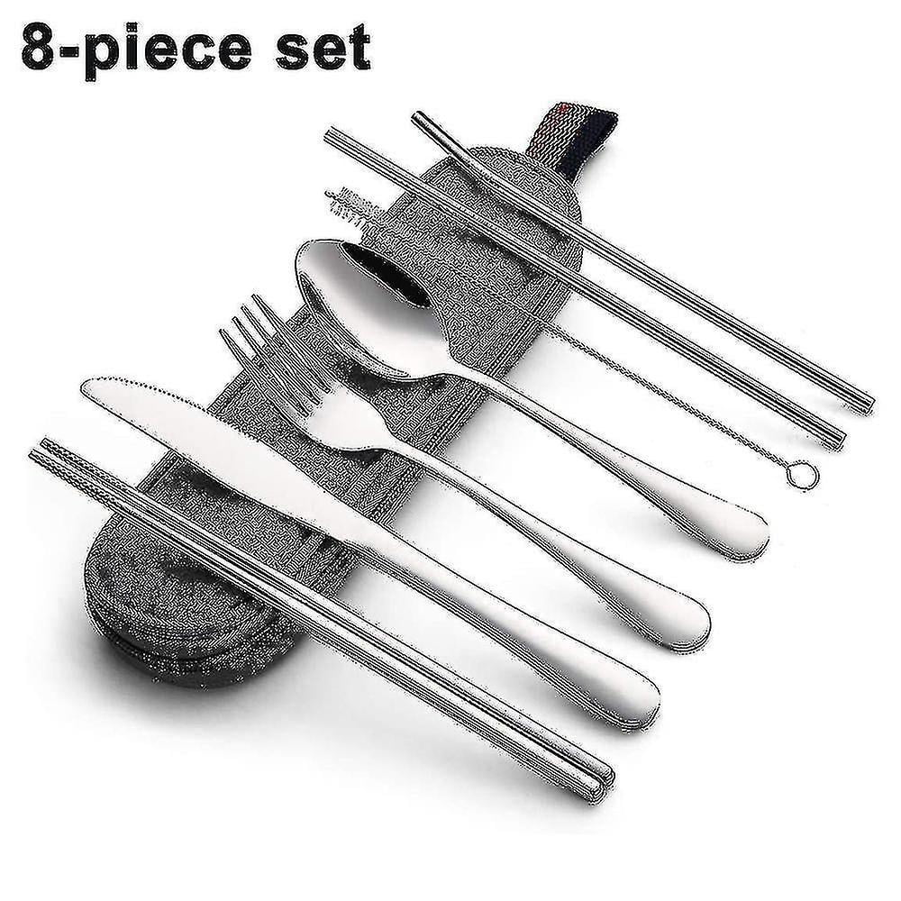 Reusable Utensils Set with Case, Portable Travel Utensils, Silver ...