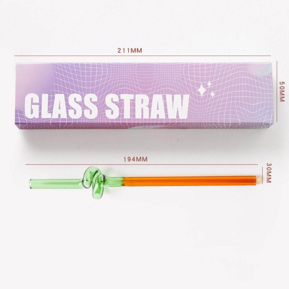 Reusable Washable Color Contrast Glass Straw Juice Milk Drinking Gift ...
