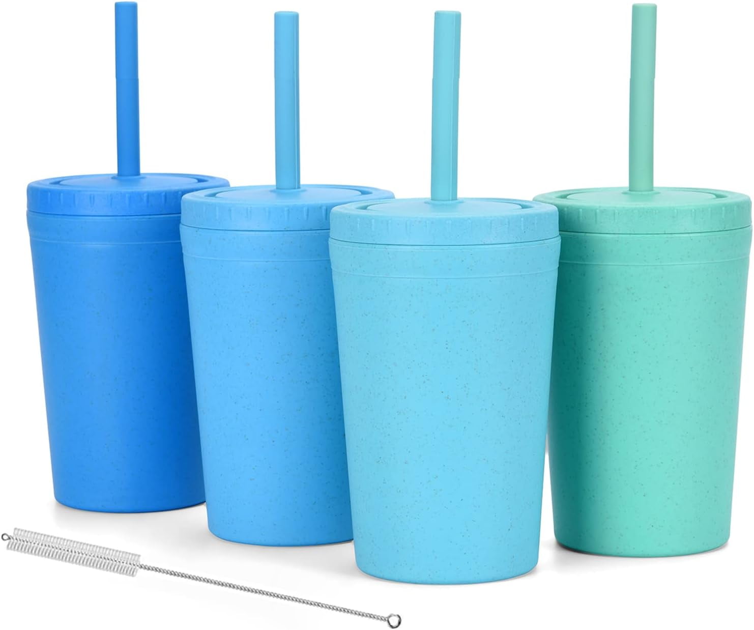 Reusable Wheat Straw Cups with Lids and Silicone Straws, Chip Resistant ...