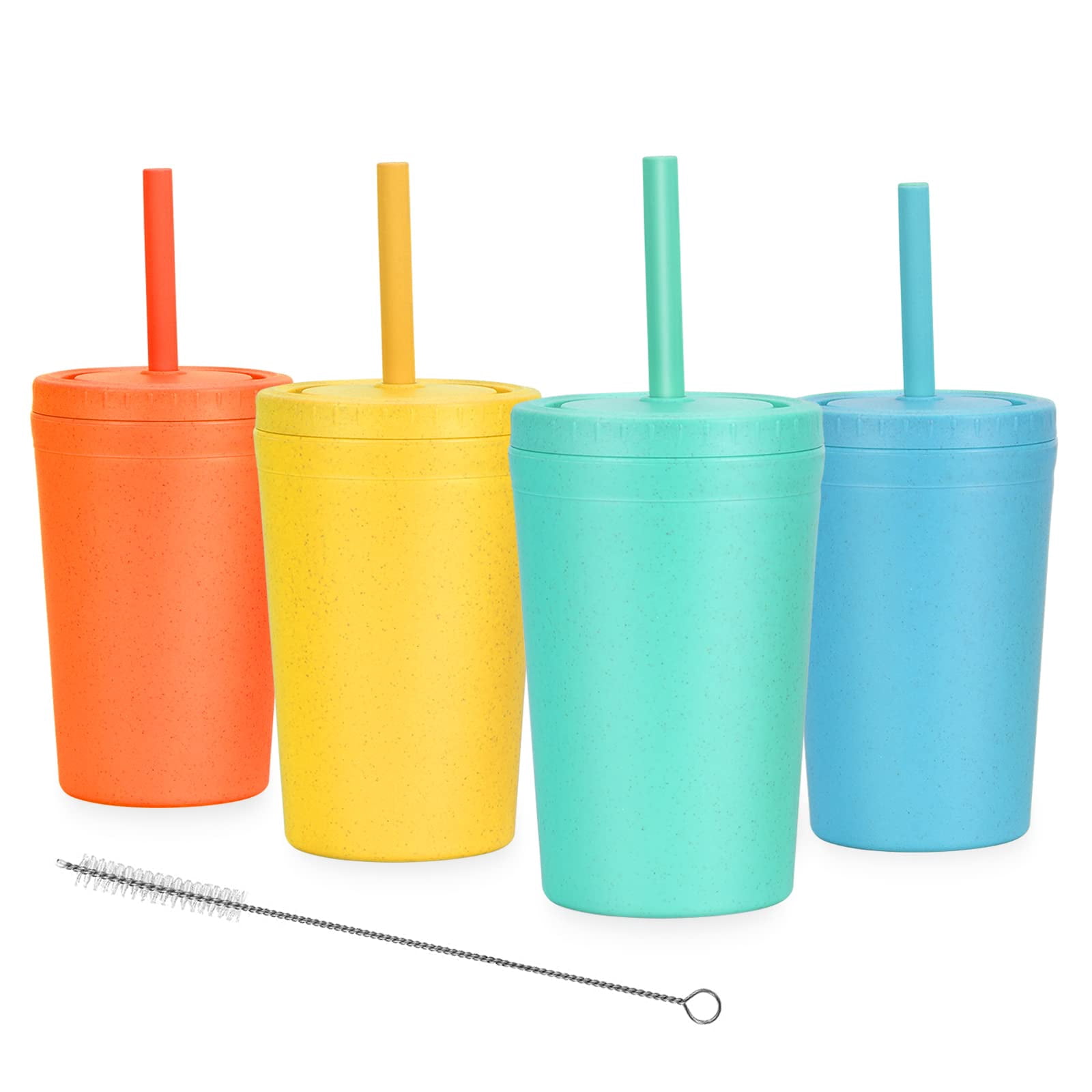 Reusable Wheat Straw Cups with Lids and Straws, 10 Oz Eco-Friendly ...