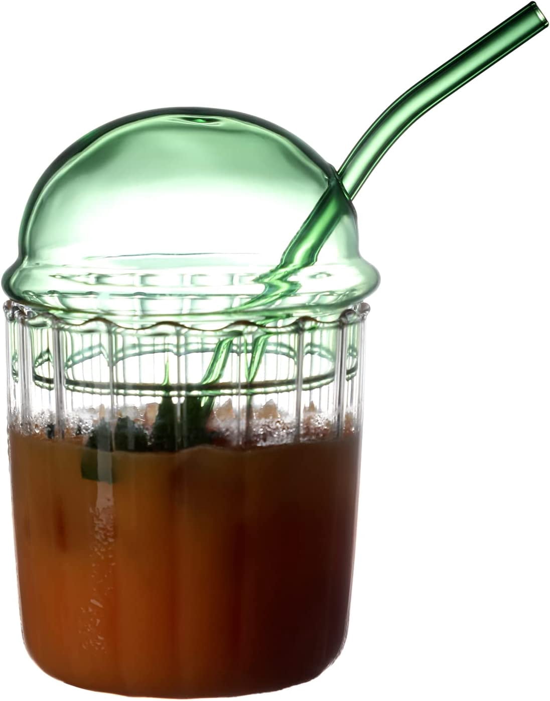 LANFENG Reusable Wide Mouth Smoothie Cups with Glass Dome Lid and Straw ...