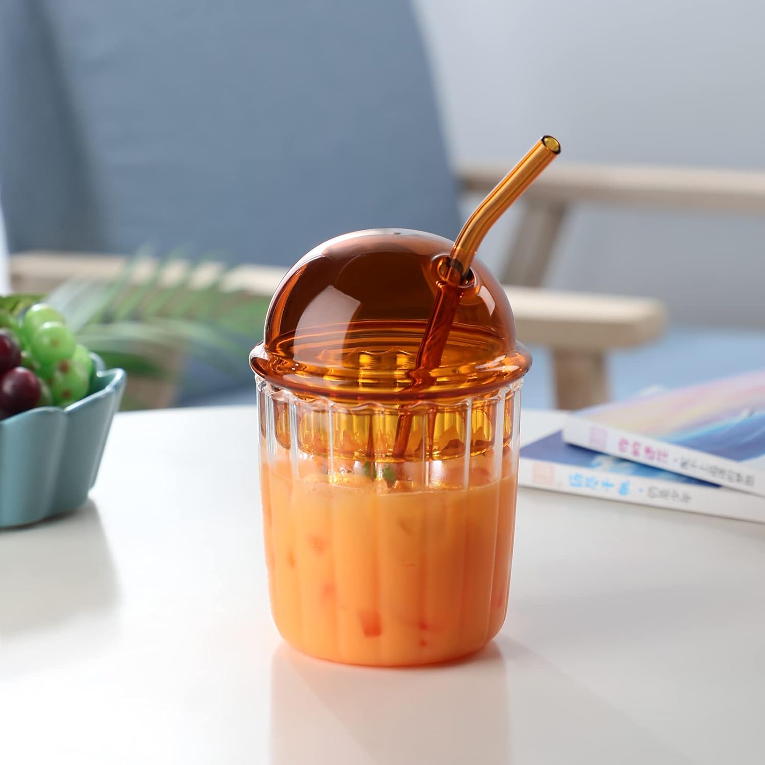 Reusable Wide Mouth Smoothie Cups Glass Dome Lid & Straw 15oz Perfect ...