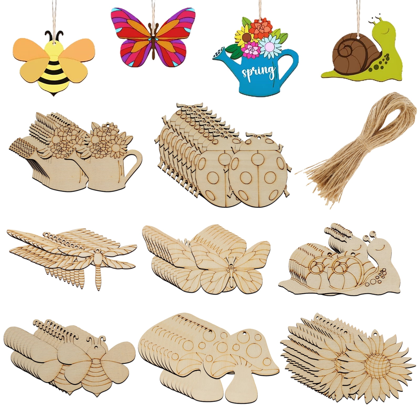 Reusable Wood Spring Ornaments Smooth Wood Cutouts Ornament with String ...