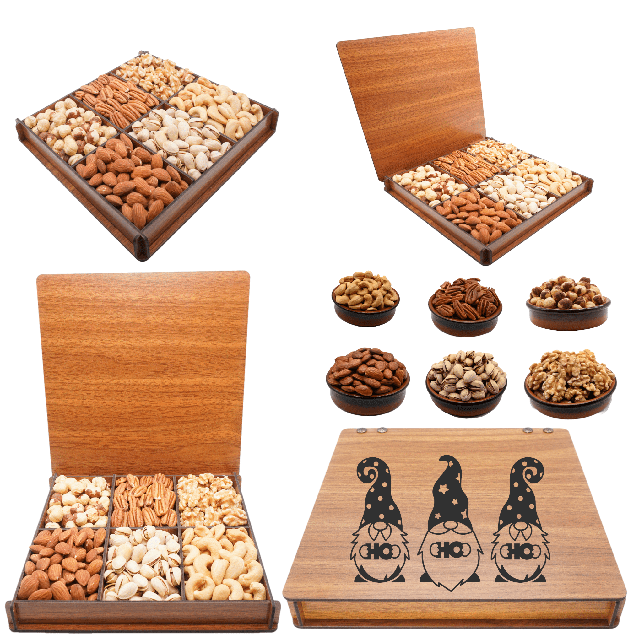 Reusable Wooden Gift, Assortment Gourmet Nuts, Holiday Christmas Nuts ...