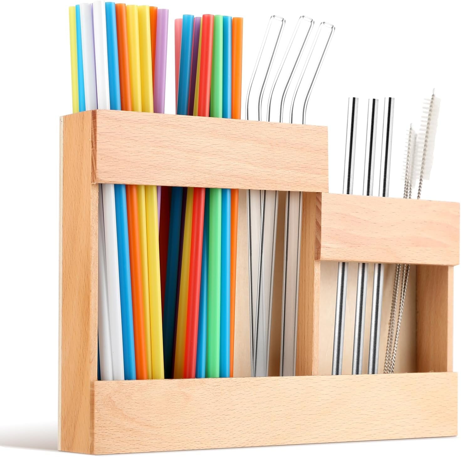 Reusable Wooden Straw Dispenser Organizer with 2-Sided Adhesive ...
