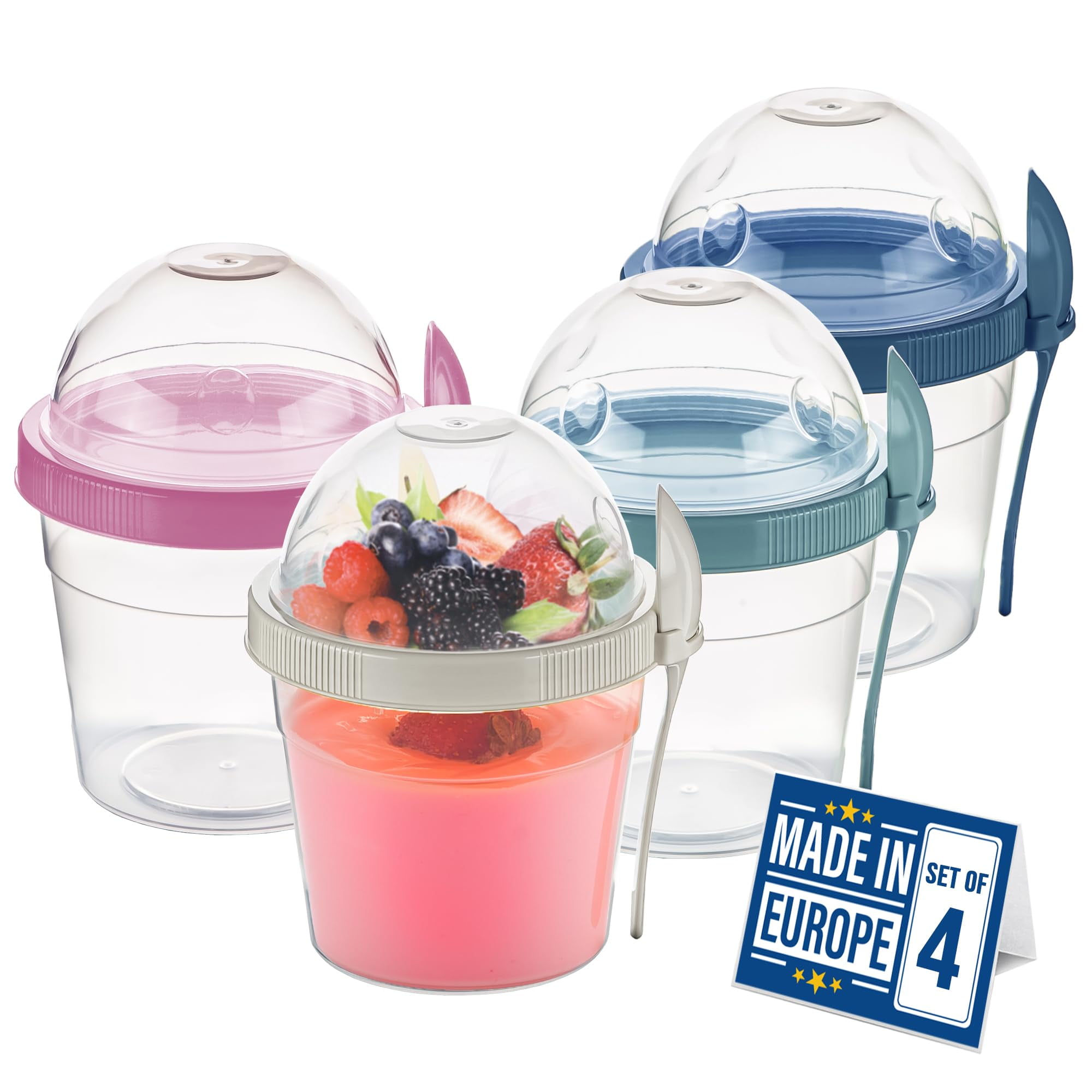 Reusable Yogurt Parfait Cups with Leak-Proof Lids, On the Go Plastic ...