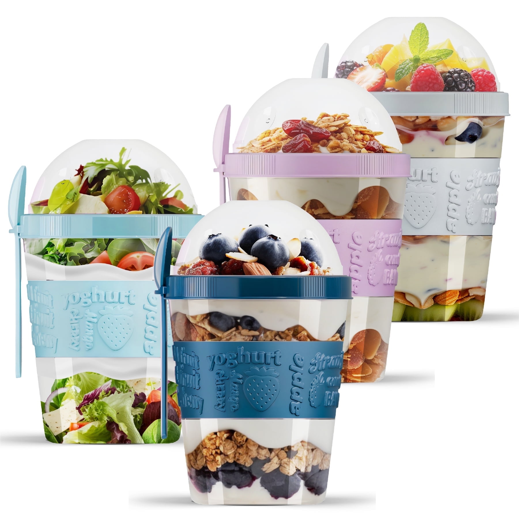 Reusable Yogurt Parfait Cups with Lids & Spoon – 4-Pack Leakproof ...