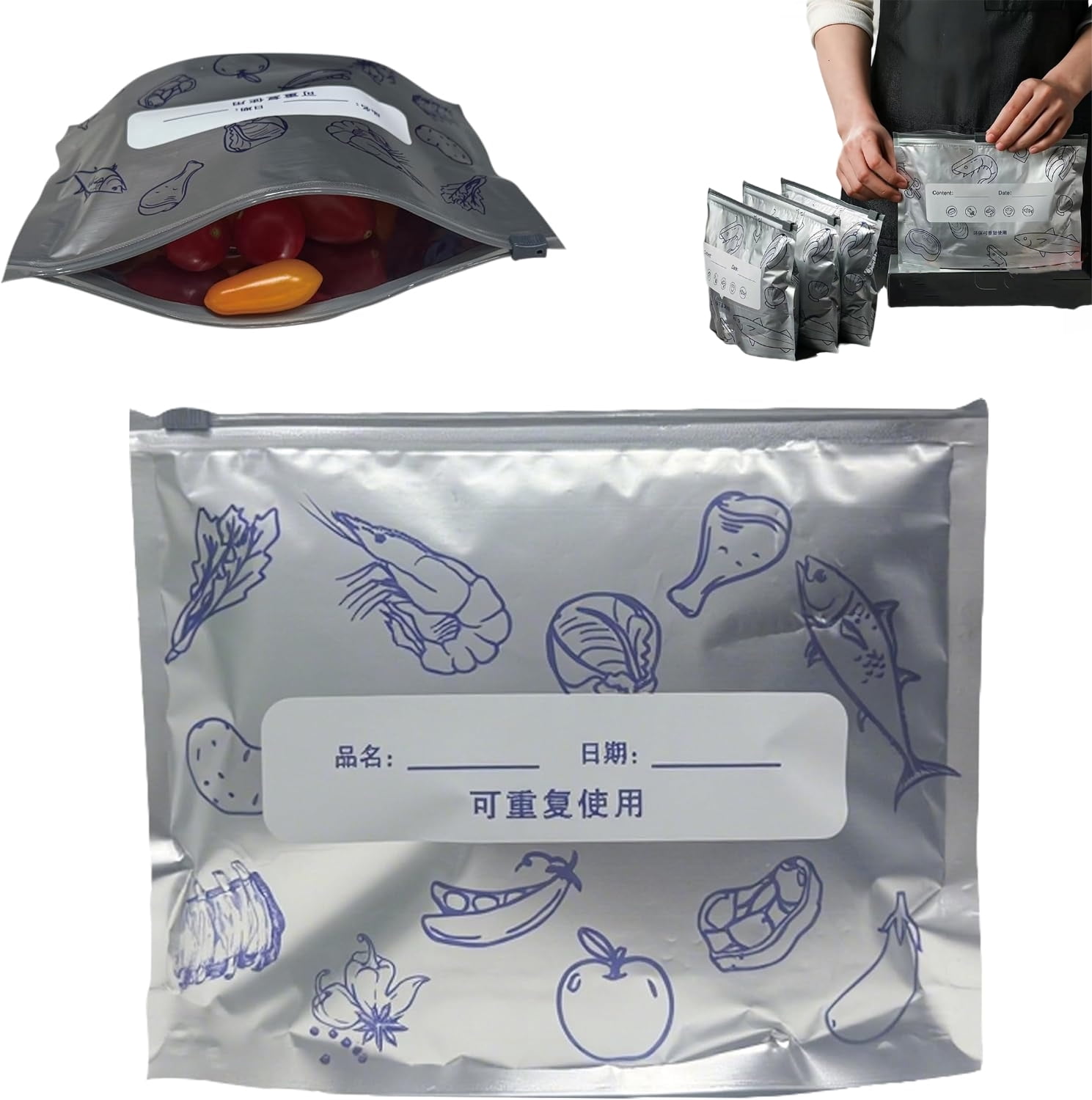 Reusable food storage and preservation slider bags with a stand-up ...