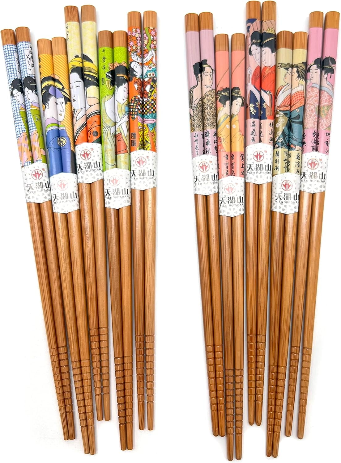 Reusable wooden chopsticks 5 pairs gift set, including 5 porcelain ...