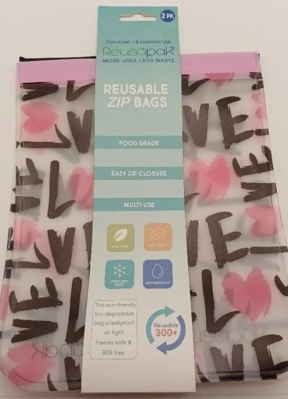 Reusapak Love Love Love Reusable Zip Flat Bag 2 pack Large Food Grade ...