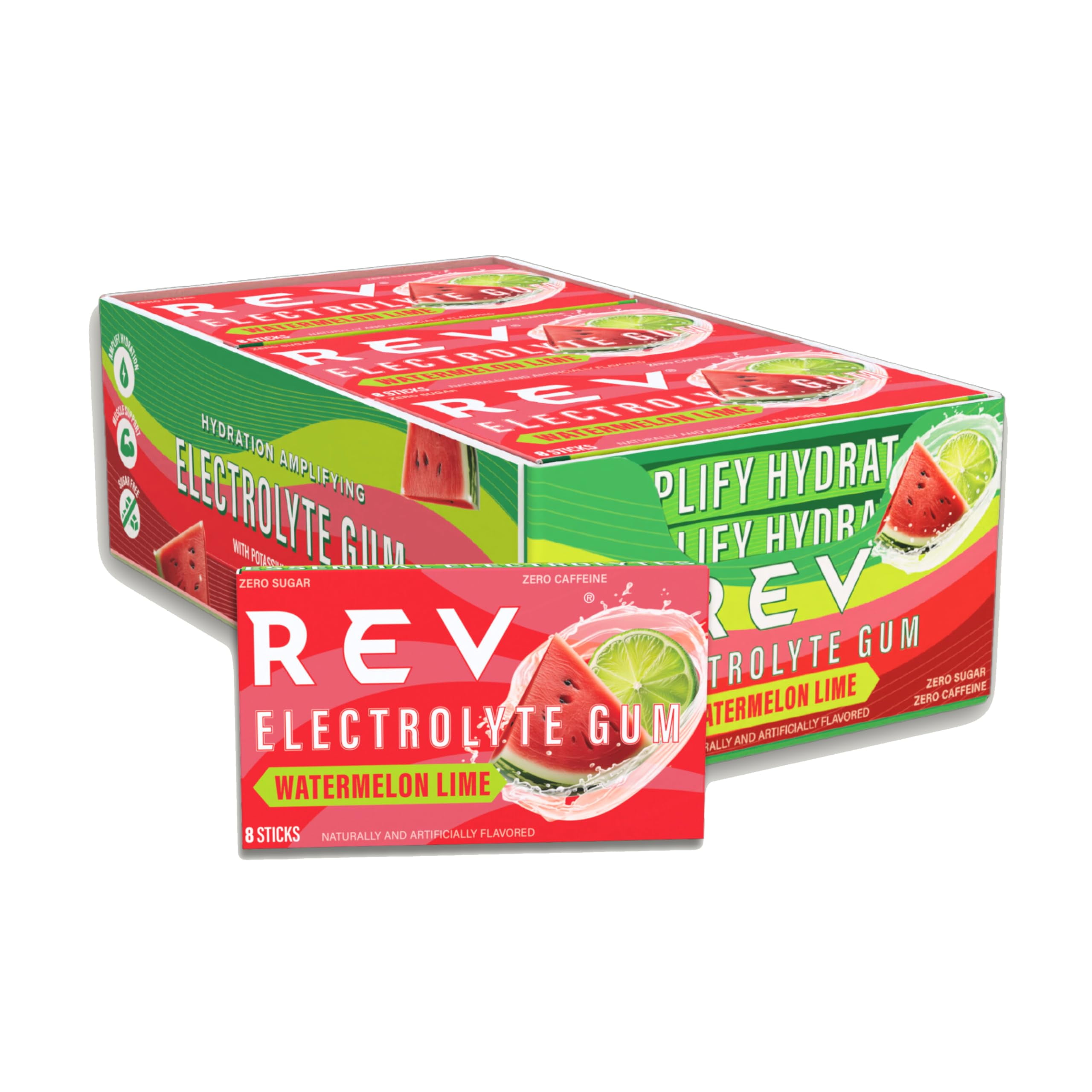 Rev Electrolyte Gum, Watermelon MFF30 Lime, Sugar-Free with Essential ...