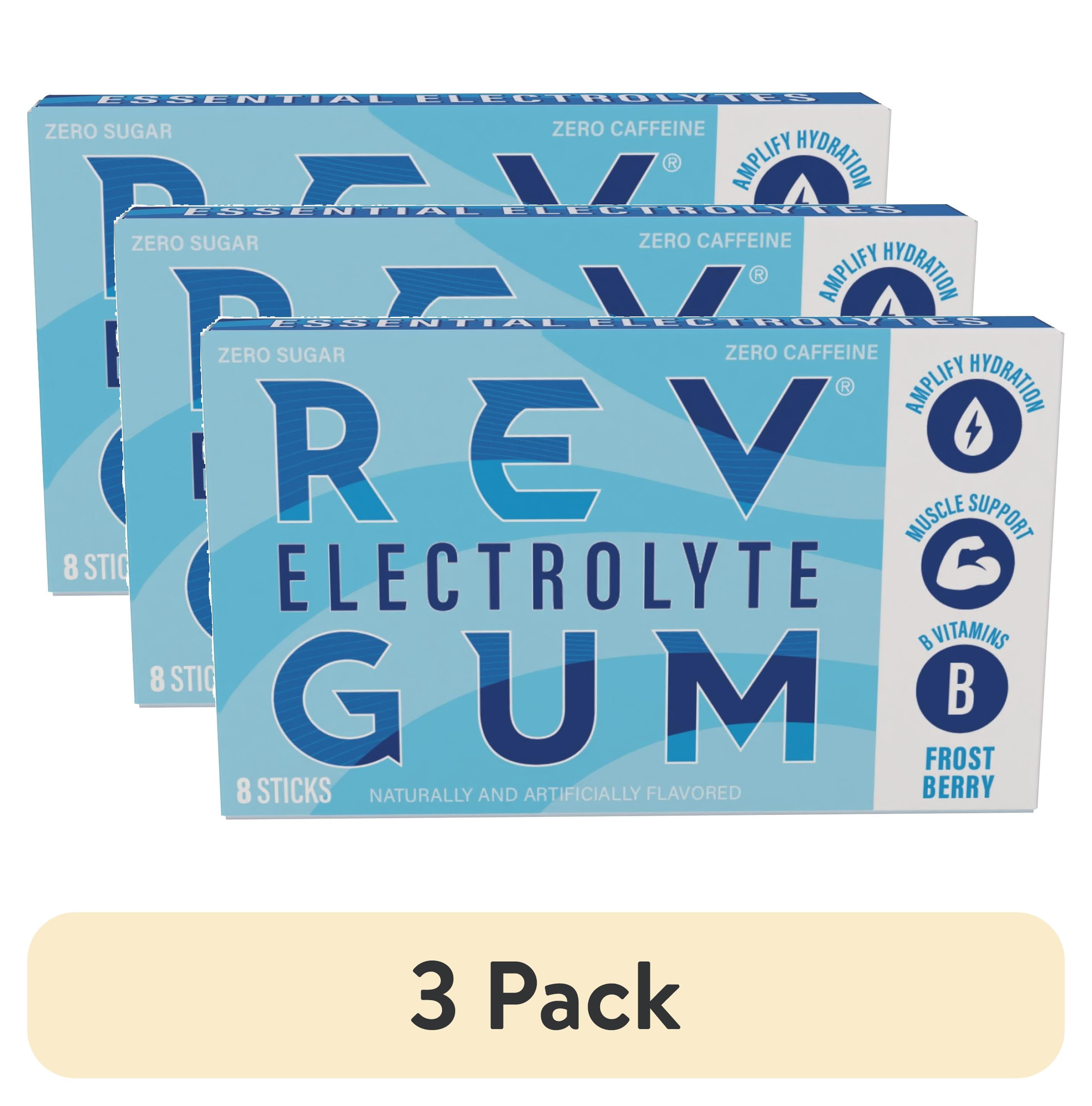 (3 pack) Rev Gum Frost Berry Electrolyte Gum, Sugar Free, .71 oz, 8 ...