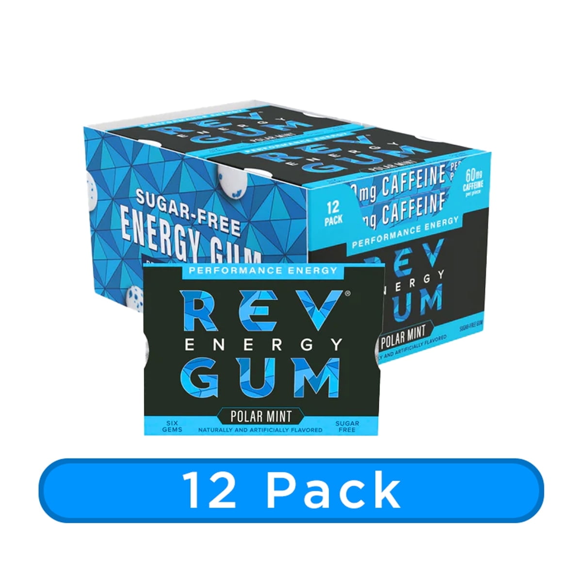 Rev Gum Energy Gum Polar Mint 12 Packs 72 Count with 60 mg Caffeine ...