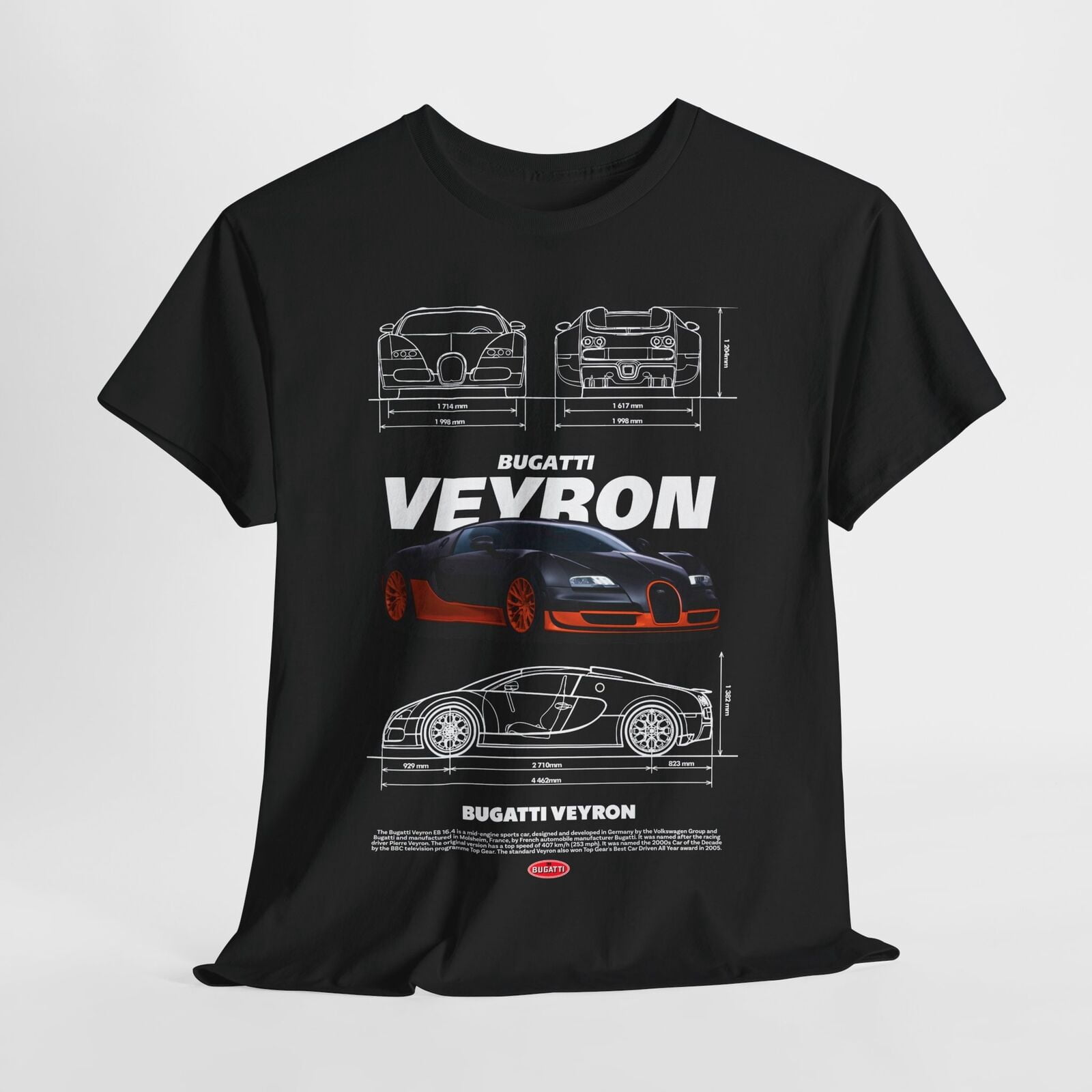 Rev Up Your Style: Bugatti Veyron Detailed Design T-Shirt for Car ...