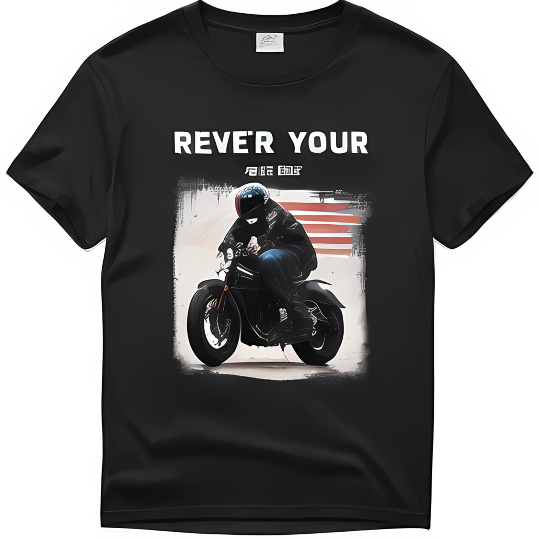 Rev up your style with our 'REVERSE YOUR EYES' Black T-Shirt featuring a bold American flag and ...