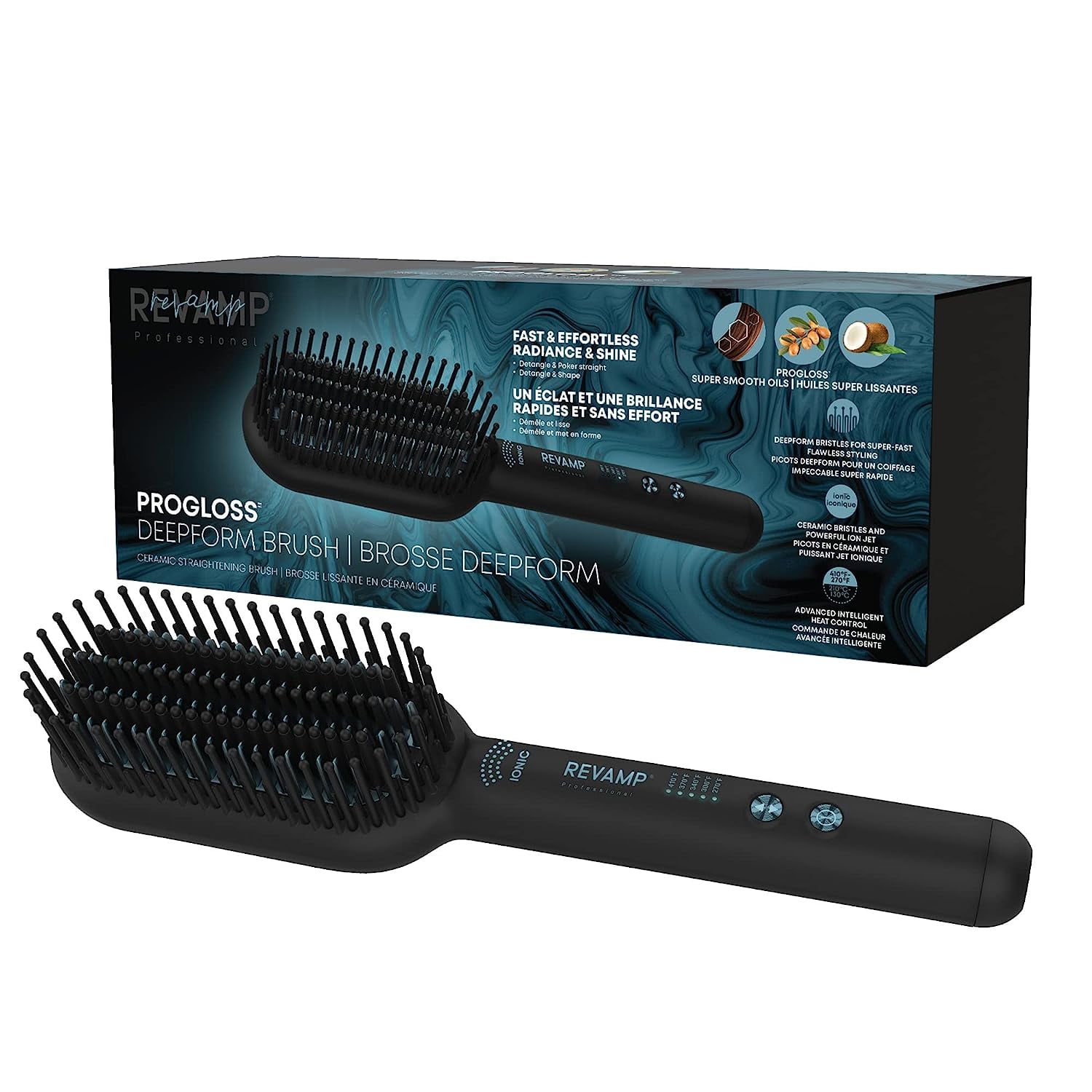 Revamp Progloss Deepform Ceramic Straightener Brush – Ionic Anti-Frizz Straightening Brush ...