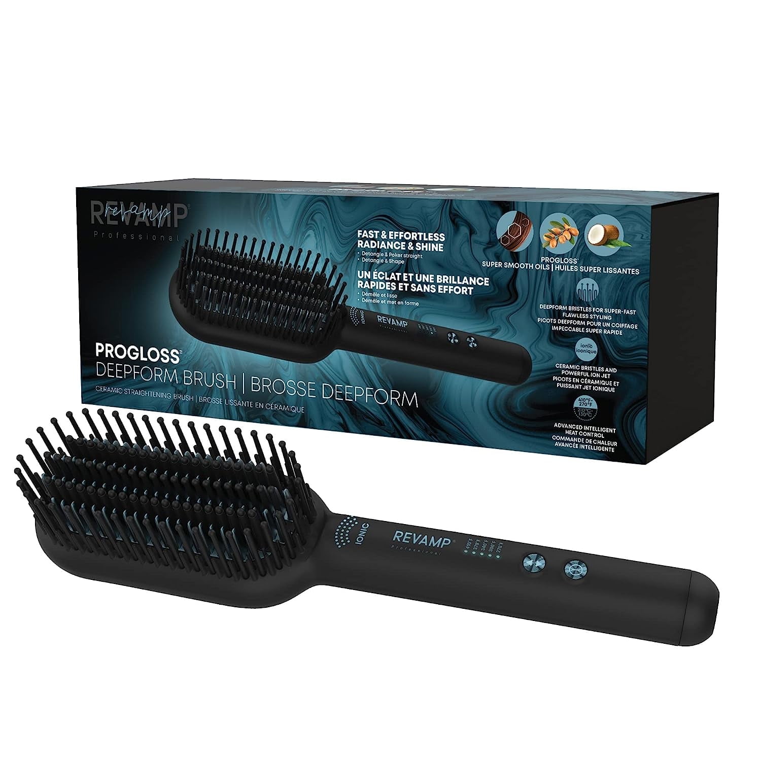 Revamp Progloss Deepform Ceramic Straightener Brush – Ionic Anti-Frizz Straightening Brush ...