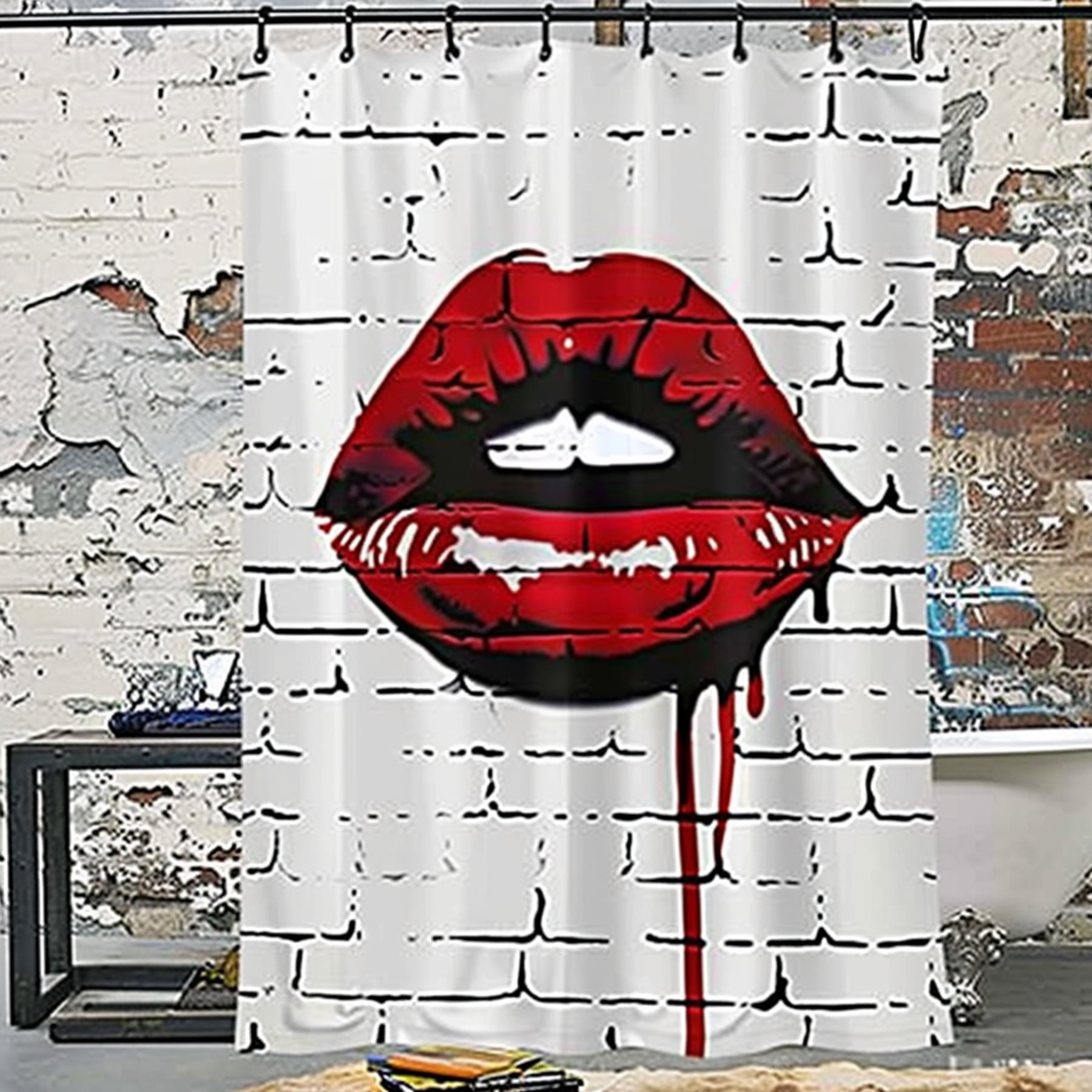 Revamp Your Bathroom With Edgy Red Lips Graffiti Shower Curtain Add A