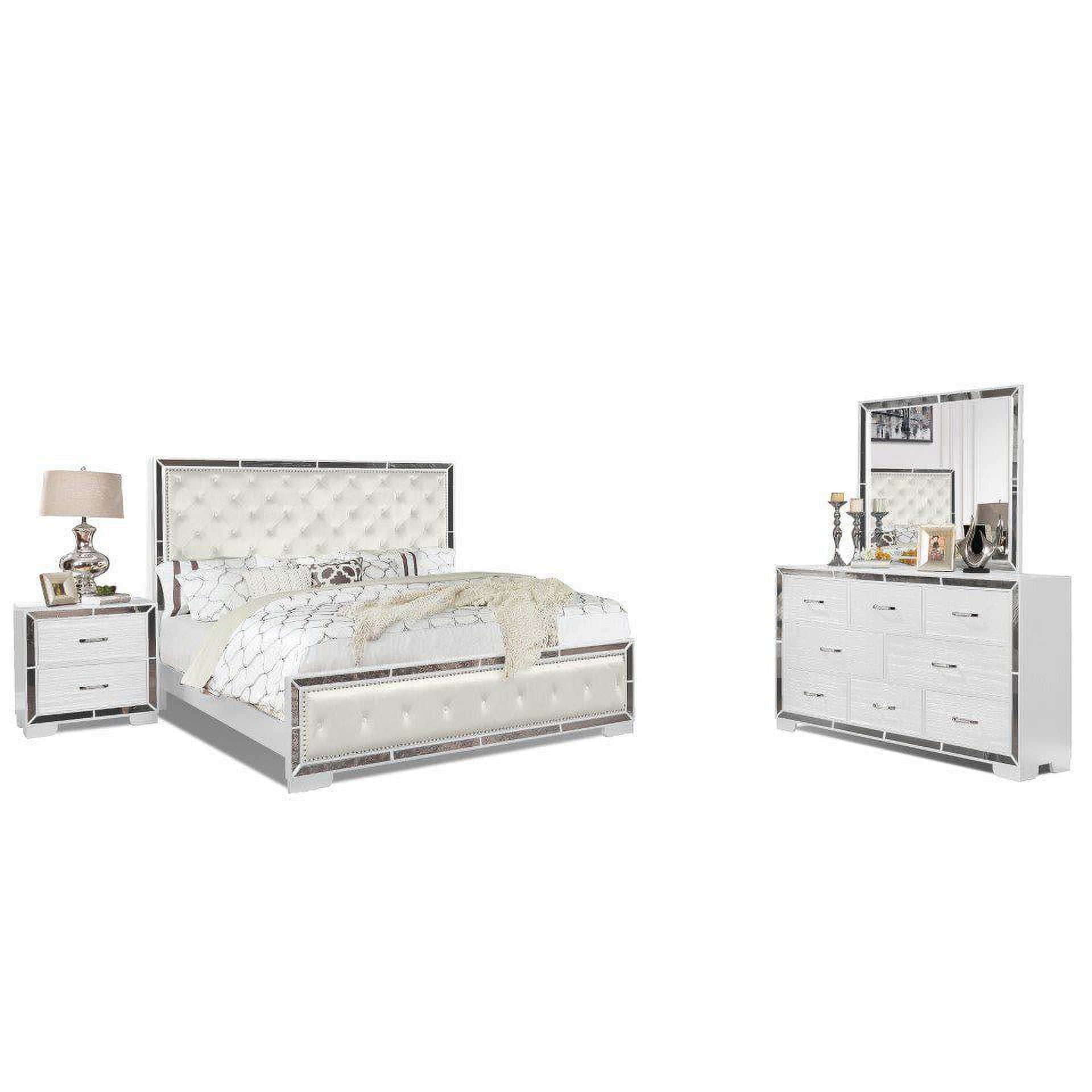 Reve & Belle Anzell 4pc King Bedroom Set with Mirror Trim, White ...
