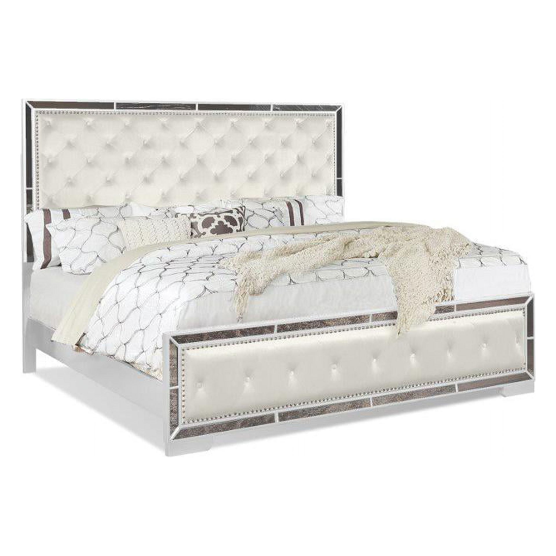Reve & Belle Anzell King Bed with Mirror Trim, White - Walmart.com