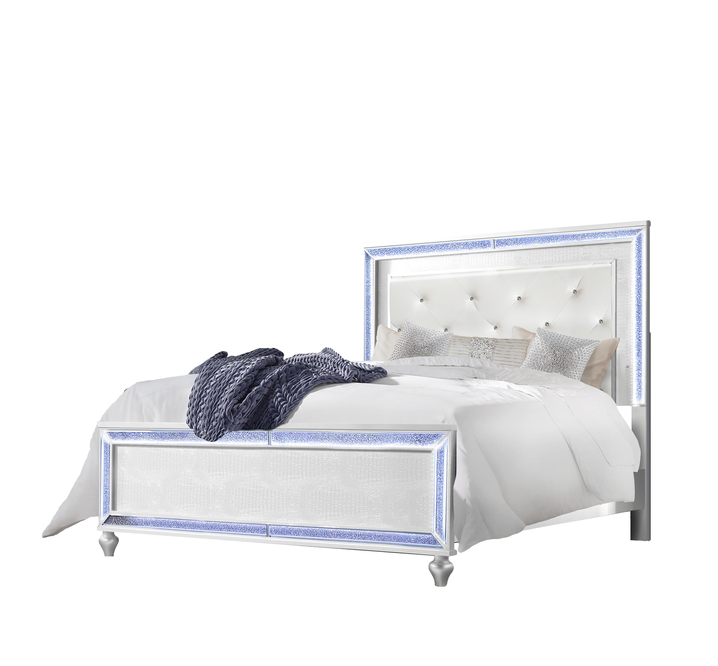 Reve & Belle Crystal Tufted Headboard w/LED lights Queen Wood Bed Frame ...