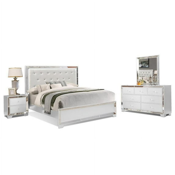 Reve & Belle Crystal Tufted with LED lightning 4pc Queen Bedroom Set - Walmart.com