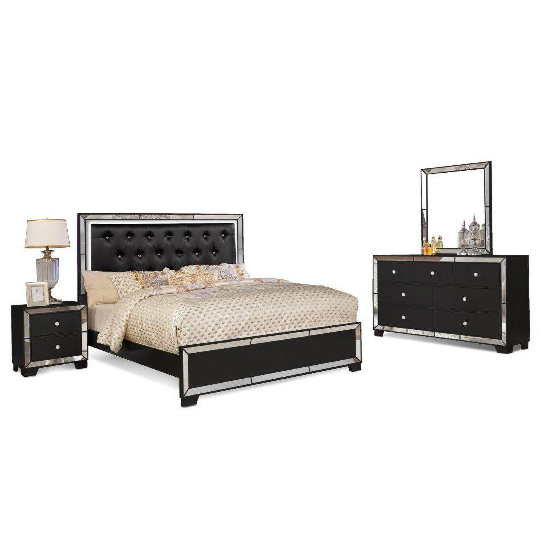 Reve & Belle Crystal Tufted with LED lightning 4pc Queen Bedroom Set ...