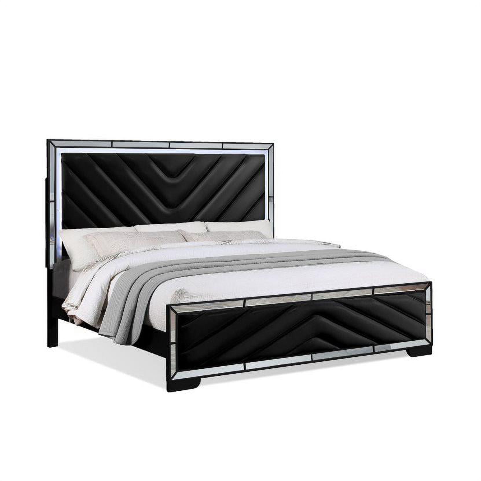 Reve & Belle King Bed with LED Lights Solid & Manufactured Wood Black ...
