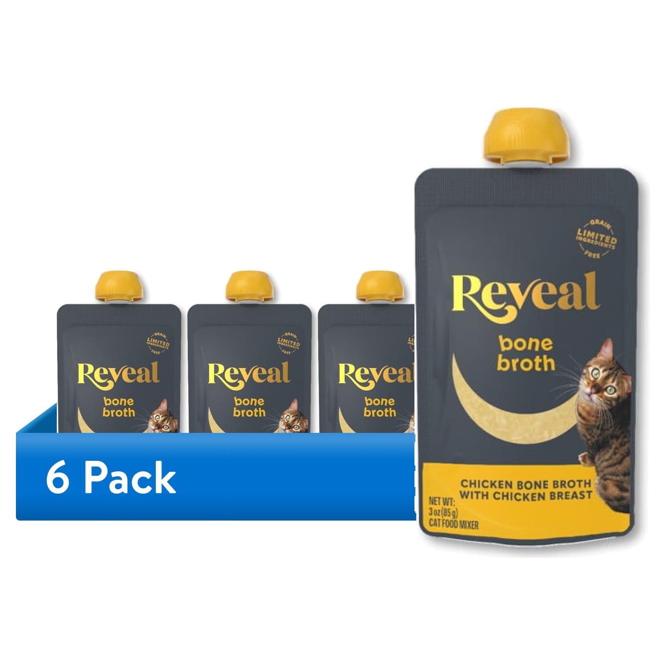 (6 pack) Reveal Pet Food Natural Cat Treats Chicken Bone Broth with ...