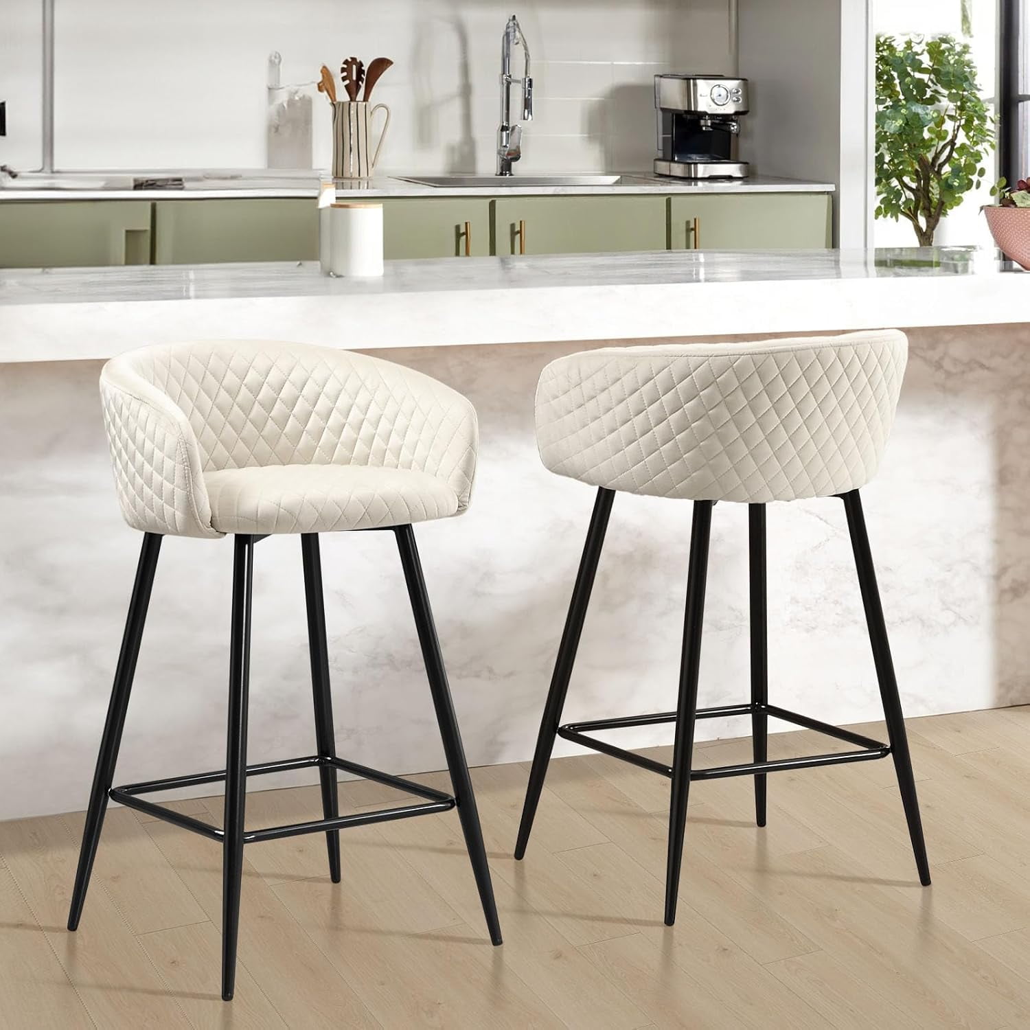 Revelife Bar Stools, Counter Height Bar Stools with Barrel Backs and ...