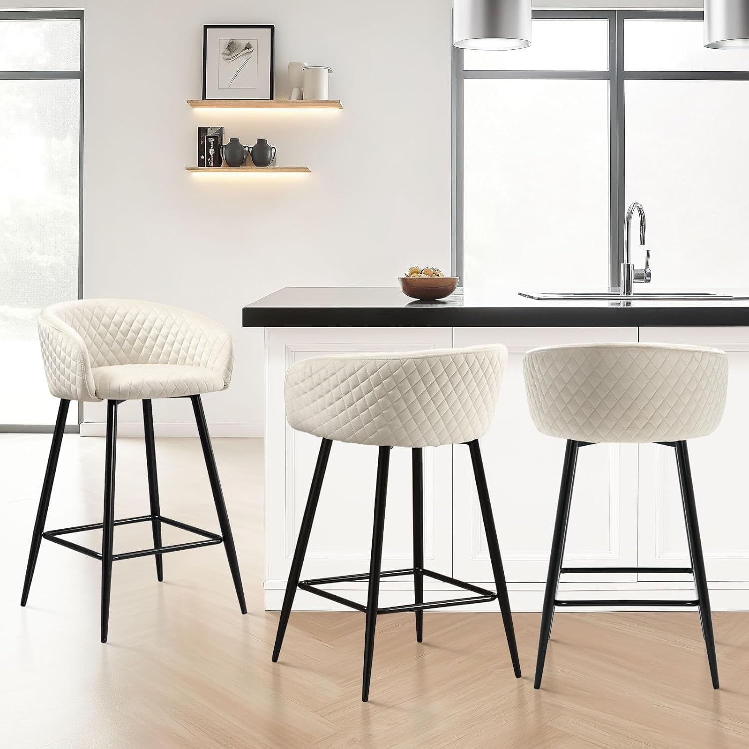 Revelife Bar Stools Set of 3, Counter Height Bar Stools with Barrel ...