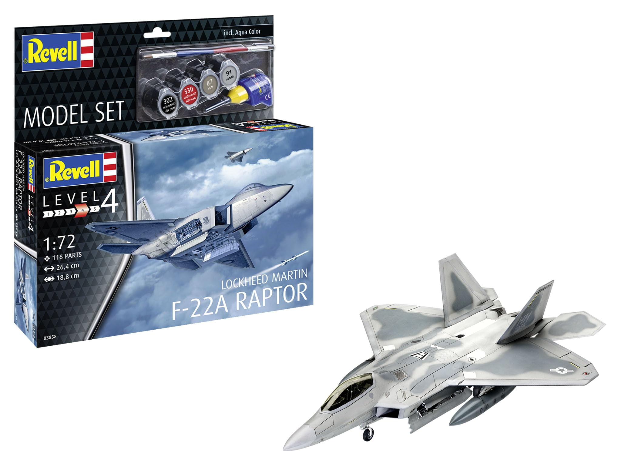 Revell Model Set 63858 Lockheed Martin F-22A Raptor 1:72 Scale Unbuilt ...