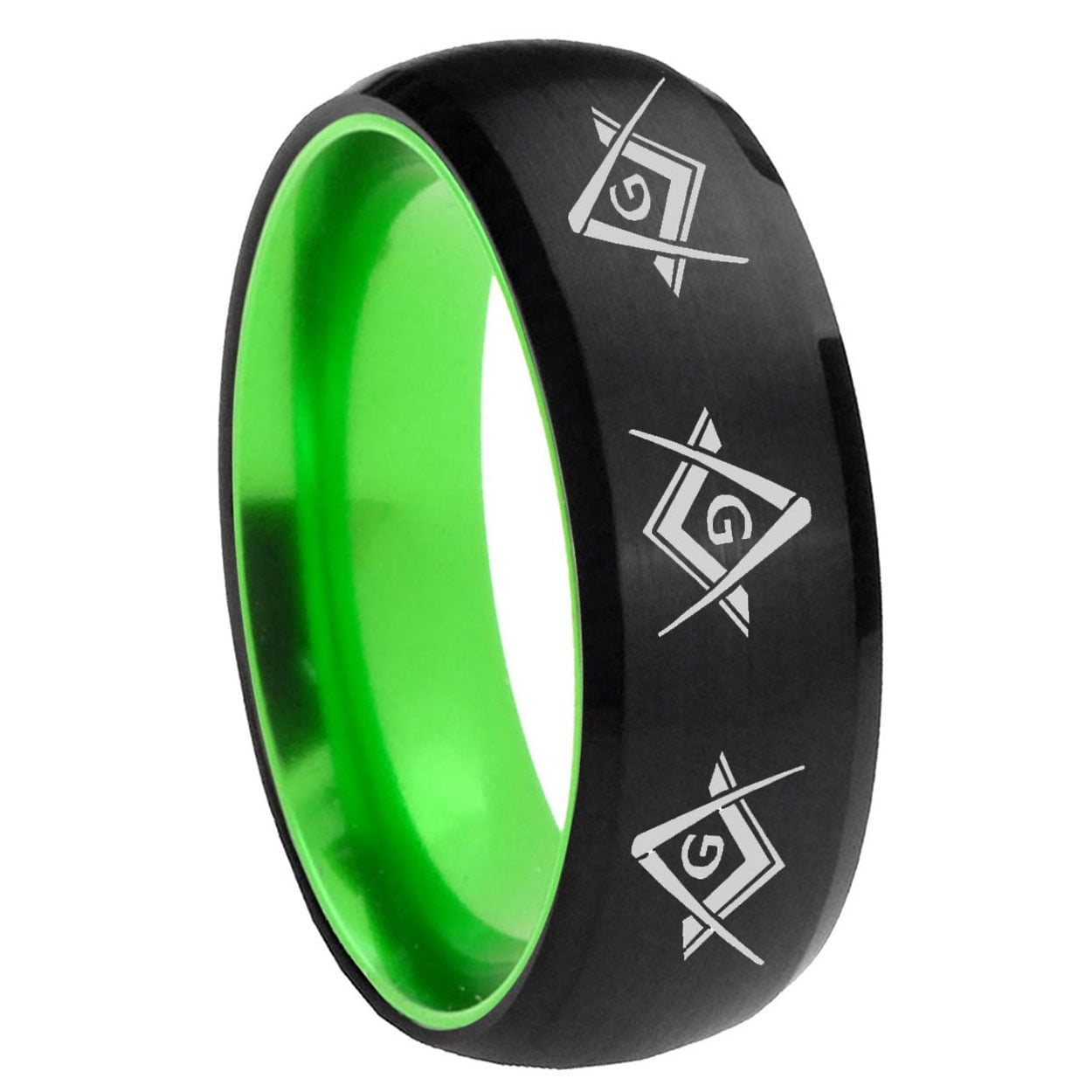 Revere Masonic 8MM Dome Black And Green Tungsten Men Ring - Walmart.com